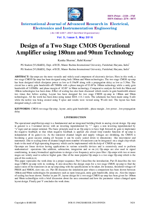 (PDF) Design of a Two Stage CMOS Operational Amplifier using 180nm and ...