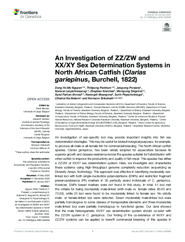 (PDF) An Investigation of ZZ/ZW and XX/XY Sex Determination Systems in ...