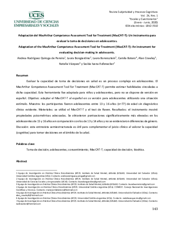 (PDF) Adaptación del MacArthur Competence Assessment Tool for Treatment ...