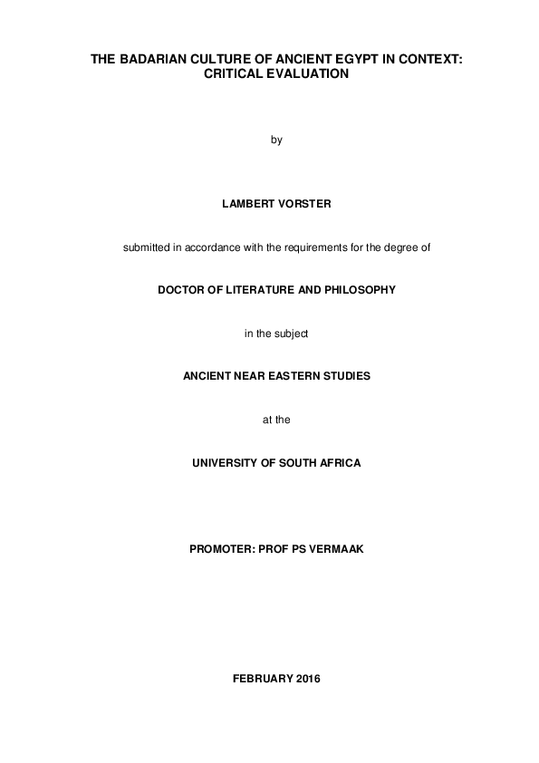 (PDF) The Badarian culture of ancient Egypt in context : critical ...