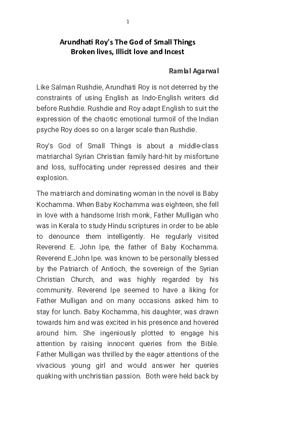(DOC) Arundhati Roy's The God of Small Things