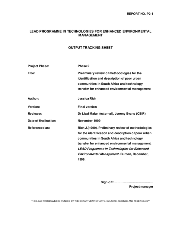 (PDF) Lead Programme in Technologies for Enhanced Environmental Management