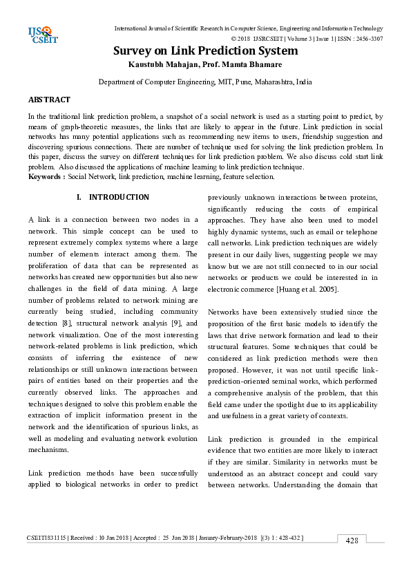 (PDF) Survey on Link Prediction System