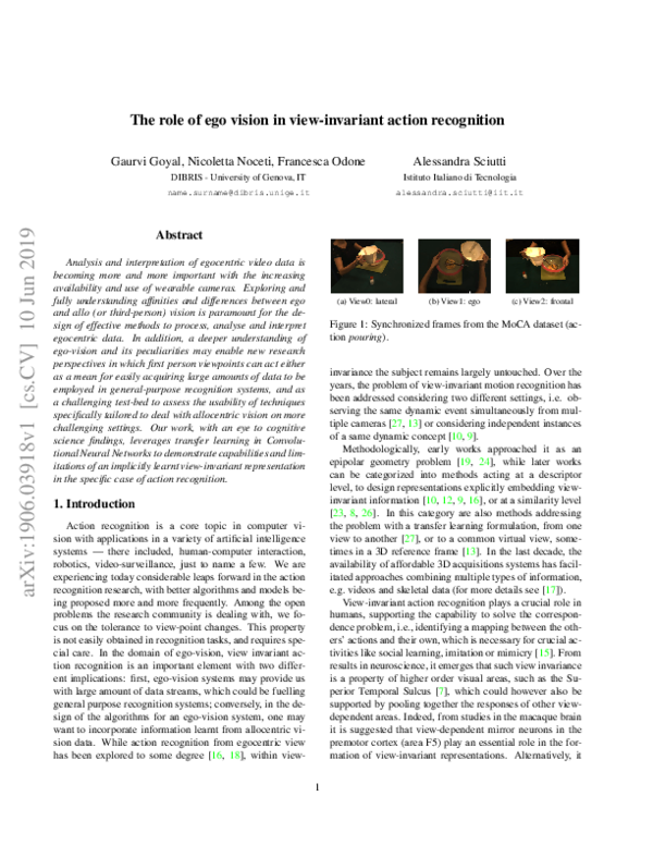 (PDF) The role of ego vision in view-invariant action recognition