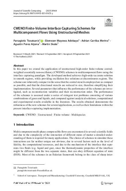 Pdf Cweno Finite Volume Interface Capturing Schemes For Multicomponent Flows Using