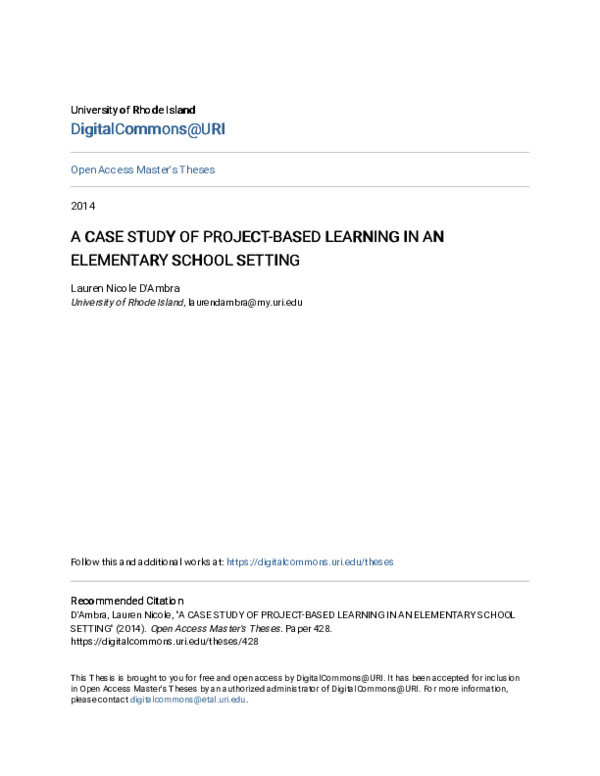 (PDF) A Case Study of Project-Based Learning in an Elementary School ...