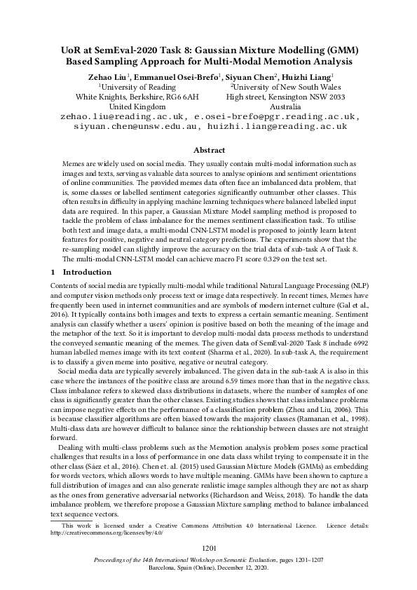 (PDF) UoR at SemEval-2020 Task 8: Gaussian Mixture Modelling (GMM) Based Sampling Approach for ...