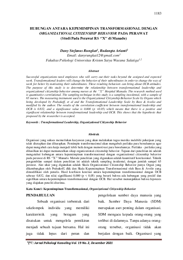 (PDF) Hubungan Antara Kepemimpinan Transformasional Dengan Organizational Citizenship Behavior ...