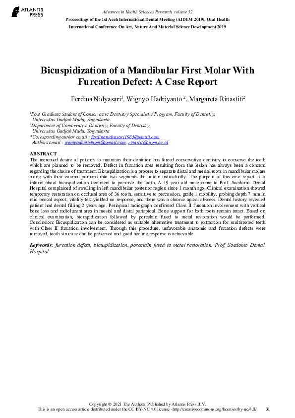 (PDF) Bicuspidization of a Mandibular First Molar With Furcation Defect ...