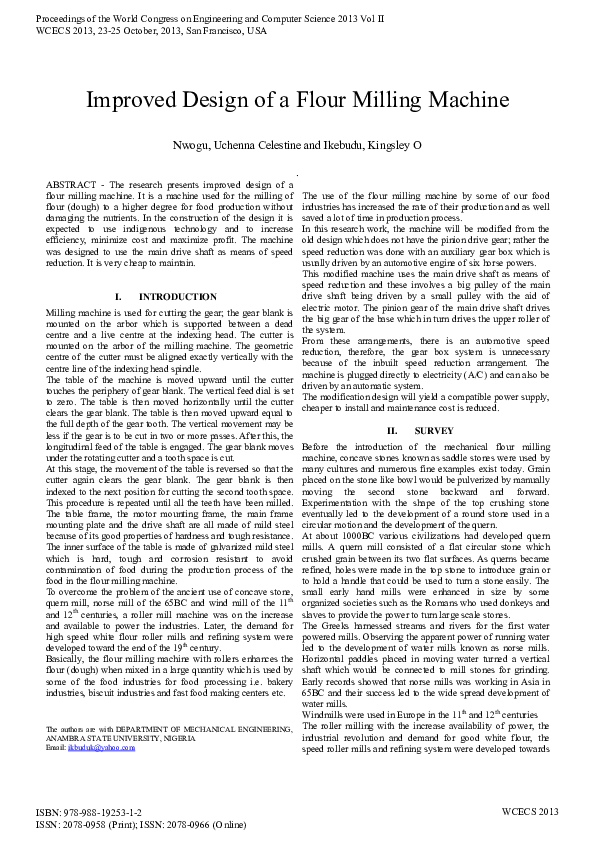 (PDF) Improved Design of a Flour Milling Machine