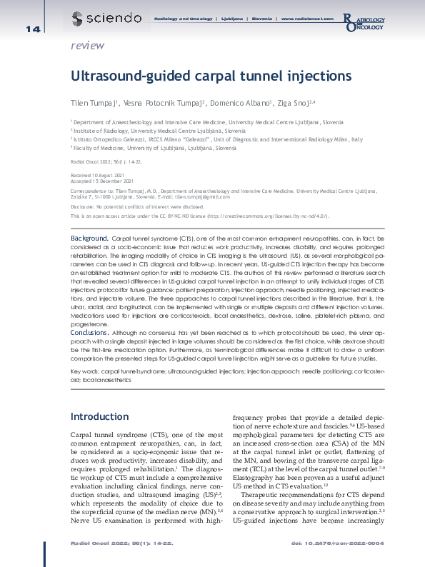 (PDF) Ultrasound-guided carpal tunnel injections