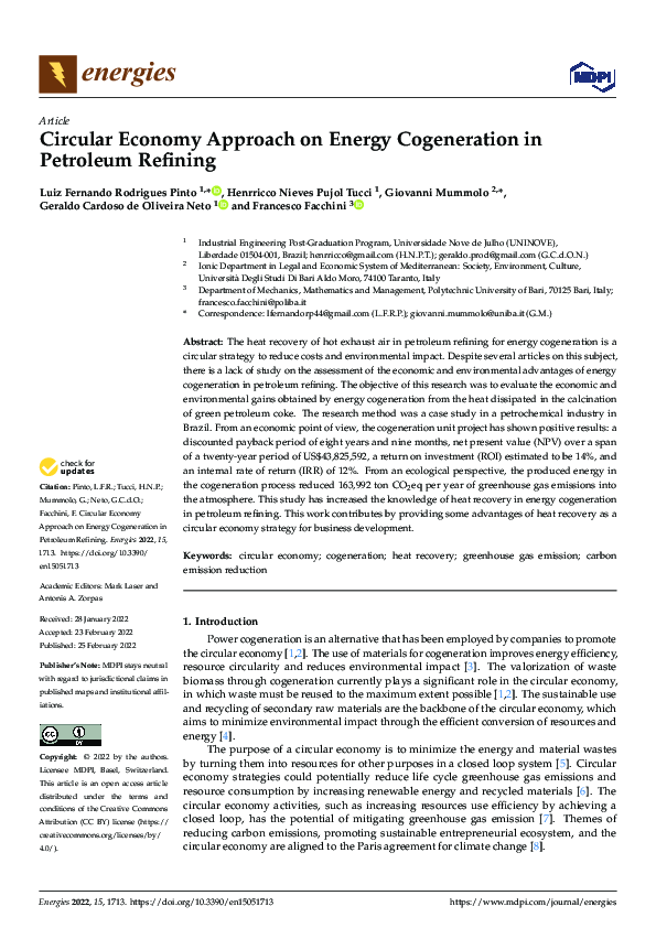 (PDF) Circular Economy Approach on Energy Cogeneration in Petroleum ...