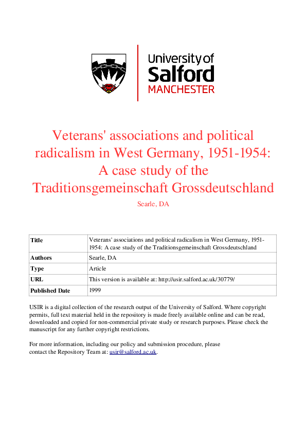(PDF) Veterans Associations and Political Radicalism in West Germany ...