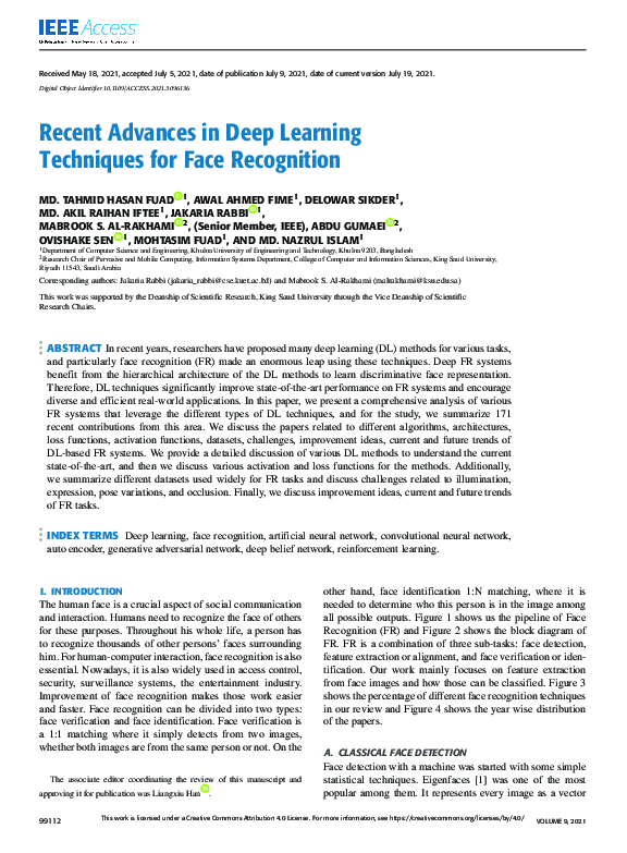 (PDF) Recent Advances in Deep Learning Techniques for Face Recognition
