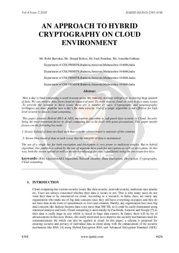 (PDF) An Approach to Hybrid Cryptography on Cloud Environment