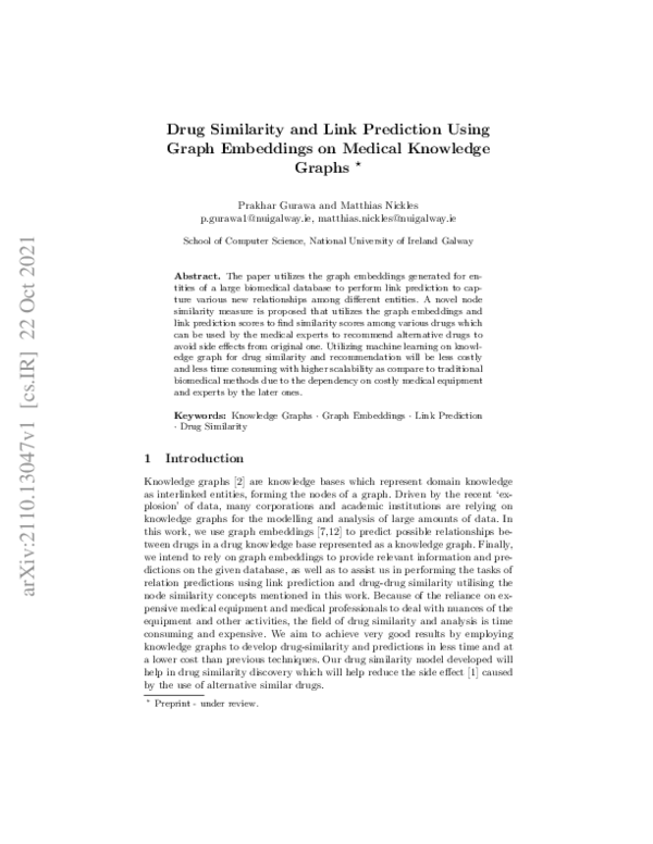 Pdf Drug Similarity And Link Prediction Using Graph Embeddings On