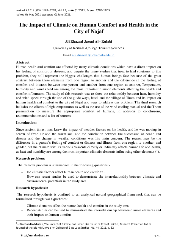 (PDF) The Impact of Climate on Human Comfort and Health in the City of ...