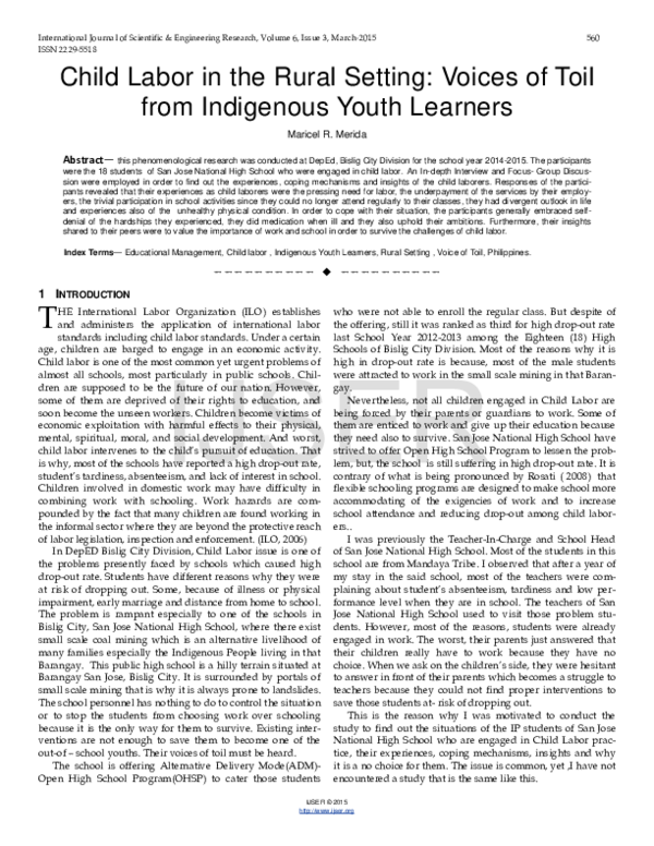 (PDF) Child Labor in the Rural Setting: Voices of Toil from Indigenous ...
