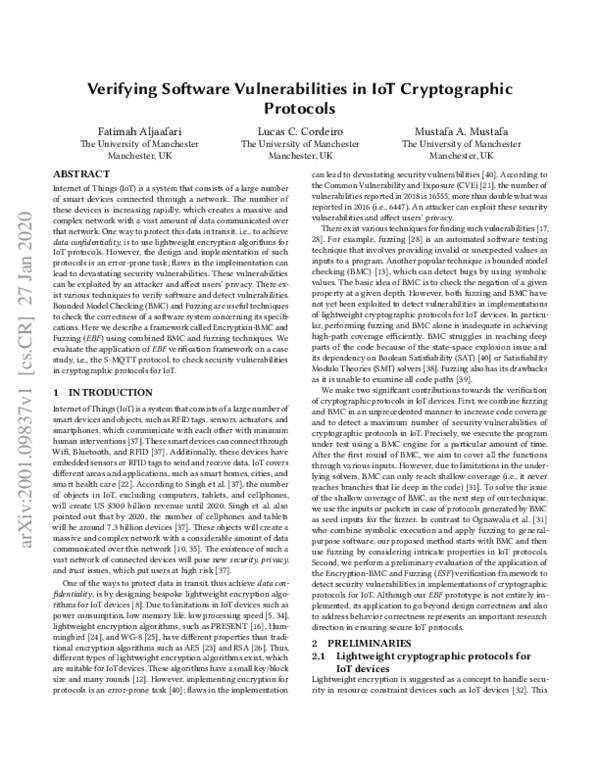 (PDF) Verifying Software Vulnerabilities in IoT Cryptographic Protocols