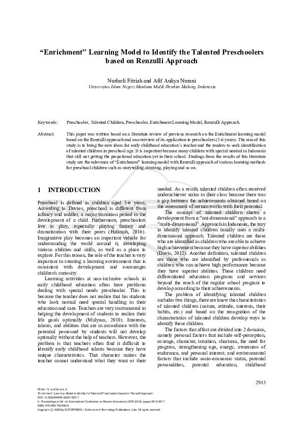 (PDF) Enrichment" Learning Model to Identify the Talented Preschoolers ...