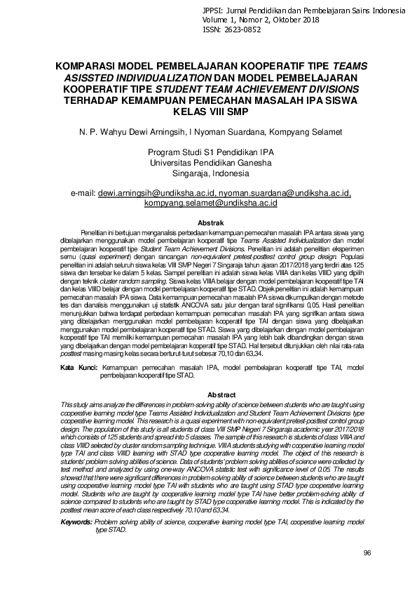 (PDF) Komparasi Model Pembelajaran Kooperatif Tipe Numbered Head Together (NHT) Dengan Think ...