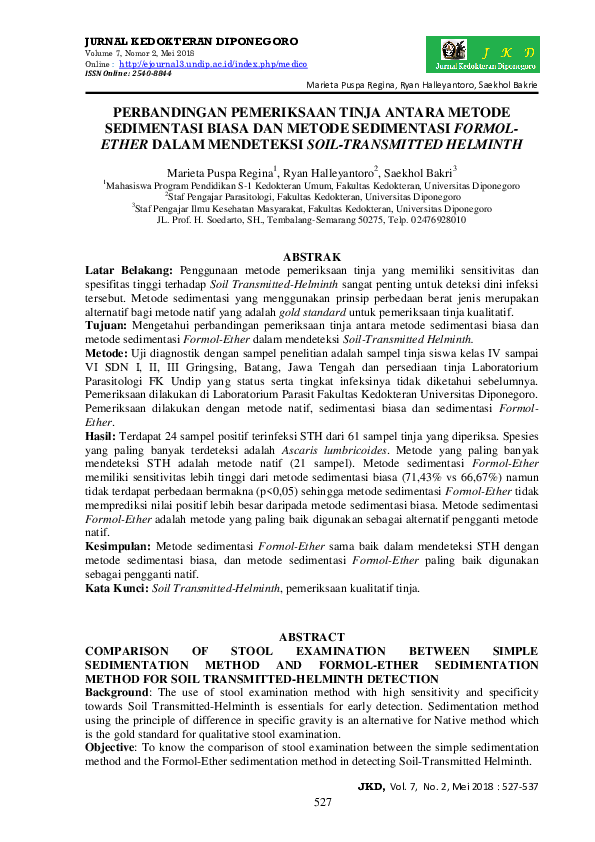 (PDF) Perbandingan Pemeriksaan Tinja Antara Metode Sedimentasi Biasa Dan Metode Sedimentasi ...