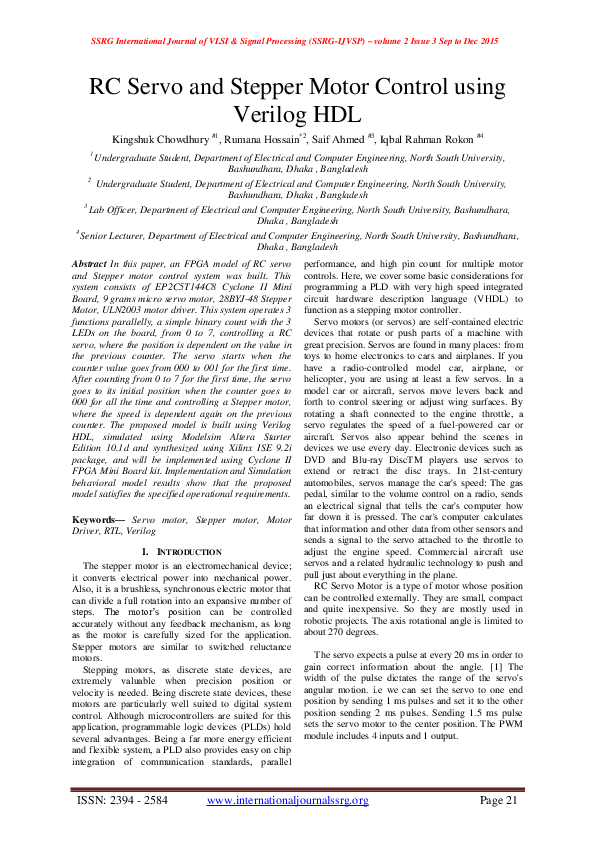 Pdf Rc Servo And Stepper Motor Control Using Verilog Hdl