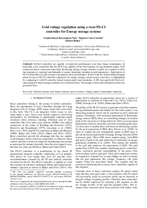 (PDF) Grid voltage regulation using a reset PI+CI controller for Energy storage systems