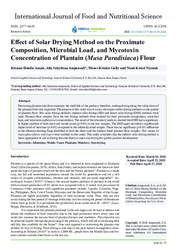 (PDF) Effect of Solar Drying Method on the Proximate Composition ...