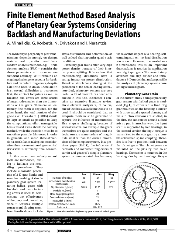 (PDF) Finite Element Method Based Analysis of Planetary Gear Systems ...