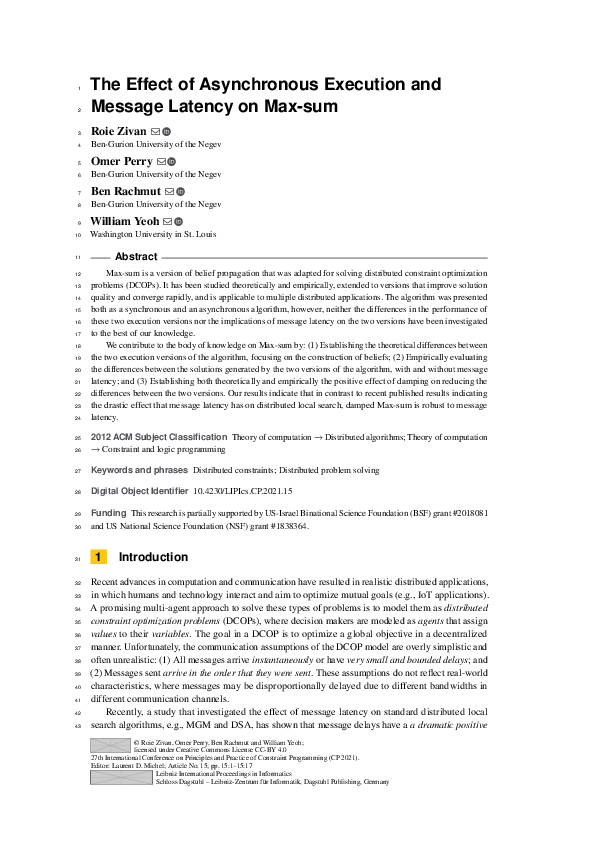 (PDF) The Effect of Asynchronous Execution and Message Latency on Max-Sum
