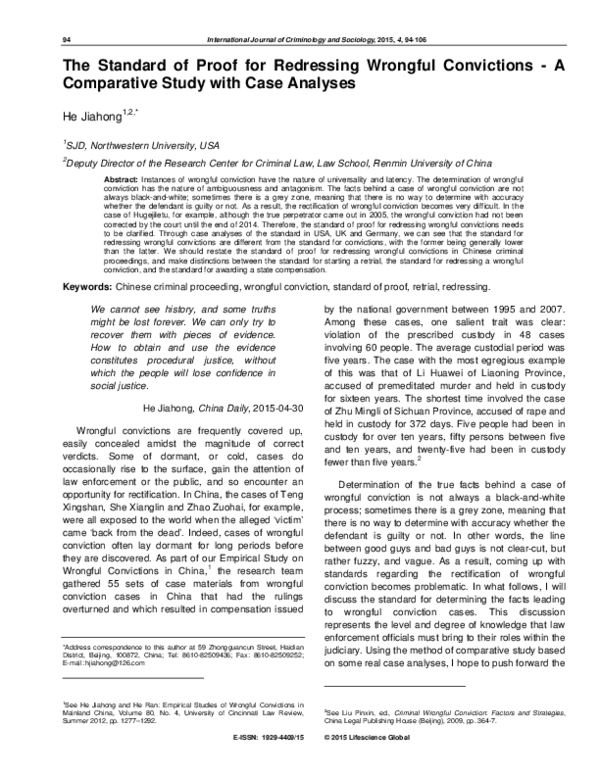 (PDF) The Standard of Proof for Redressing Wrongful Convictions -A ...