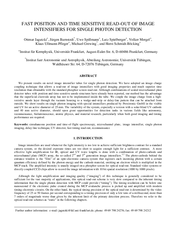 (PDF) Fast Position And Time Sensitive Read-Out Of Image Intensifiers ...