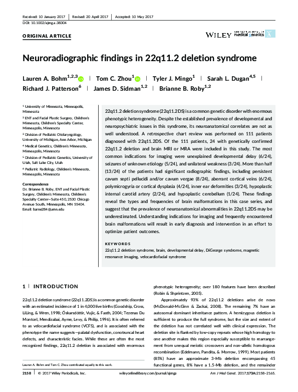 (PDF) Neuroradiographic findings in 22q11.2 deletion syndrome