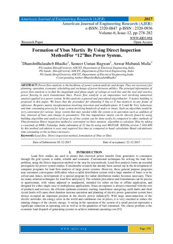 (PDF) Formation of Ybus Martix By Using Direct Inspection
