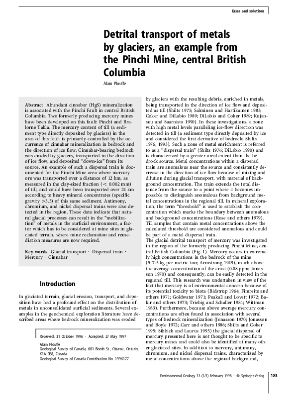 (PDF) Detrital transport of metals by glaciers, an example from the ...