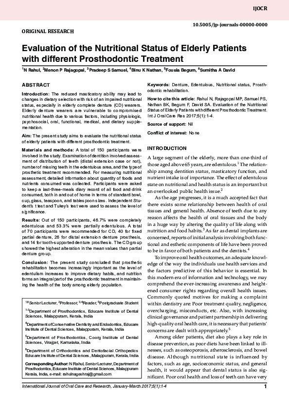 (PDF) Evaluation of the Nutritional Status of Elderly Patients with ...