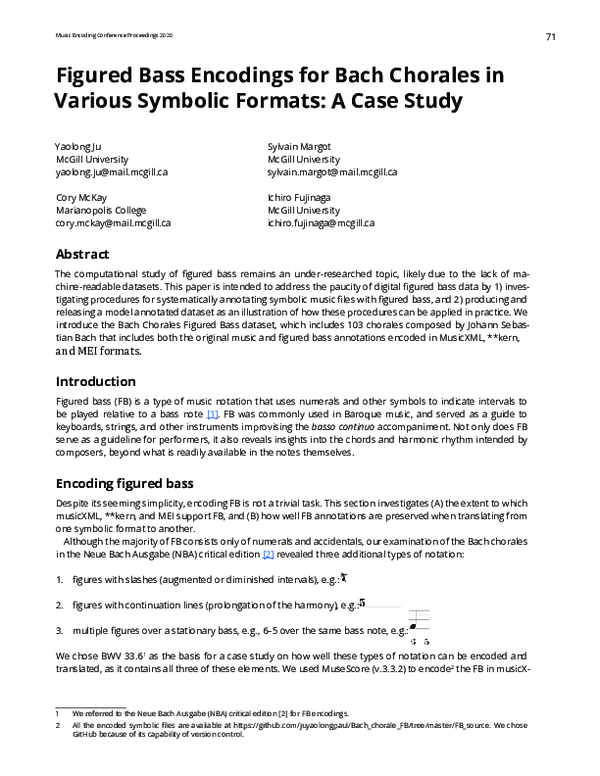 (PDF) Figured Bass Encodings for Bach Chorales in Various Symbolic ...