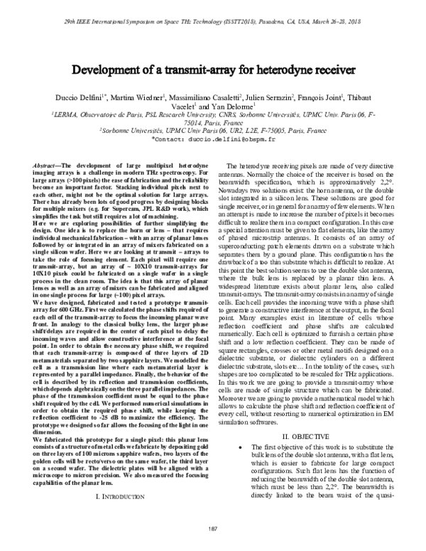 (PDF) Development of a transmit-array for heterodyne receiver
