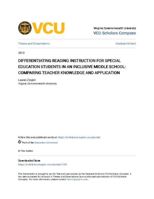 (PDF) Differentiating Reading Instruction for Special Education Students in an Inclusive Middle ...