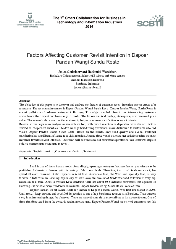 (PDF) Factors Affecting Customer Revisit Intention in Dapoer Pandan ...