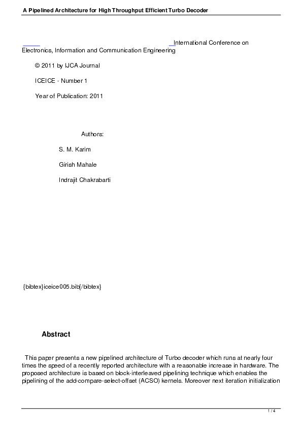 Pdf A Pipelined Architecture For High Throughput Efficient Turbo
