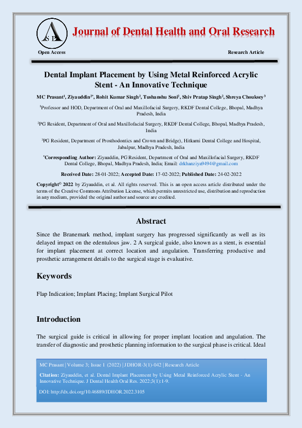 (PDF) Dental Implant Placement by Using Metal Reinforced Acrylic Stent ...