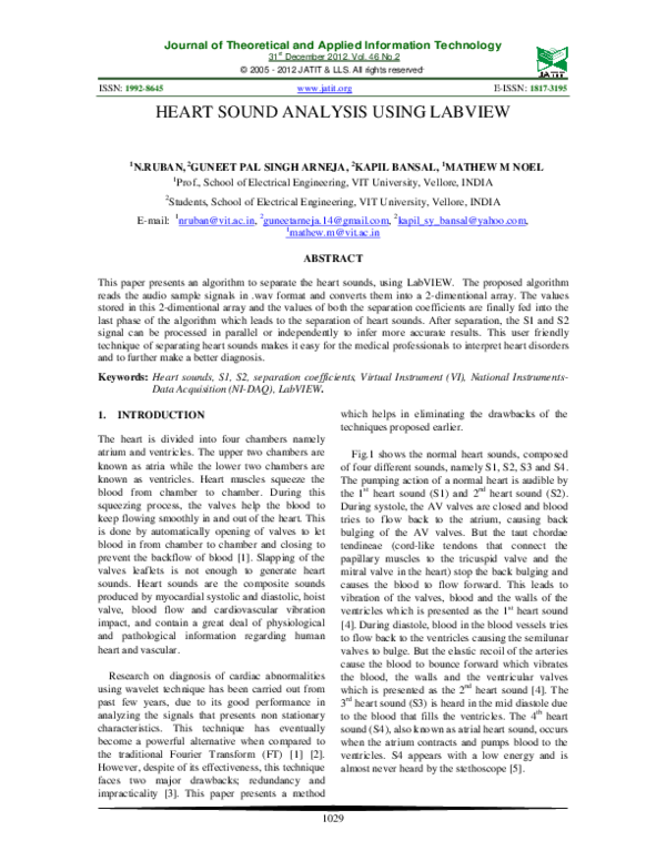 (PDF) Heart Sound Analysis Using Labview