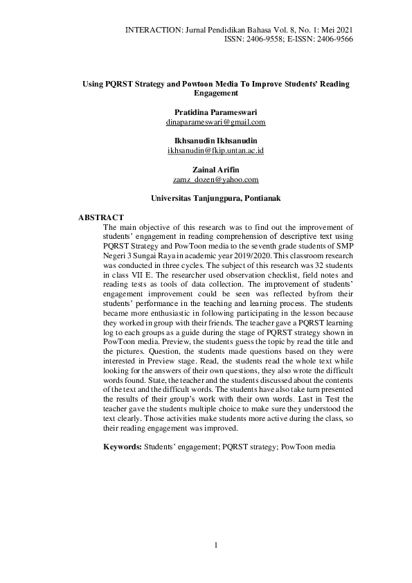 (PDF) Using PQRST Strategy and Powtoon Media To Improve Students ...