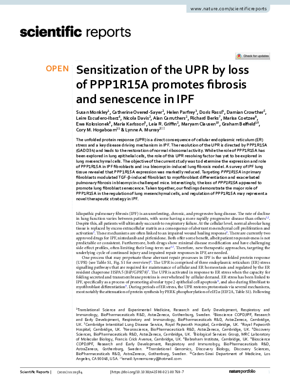 (PDF) PPP1R15A Loss Enhances Fibrosis and Senescence in IPF