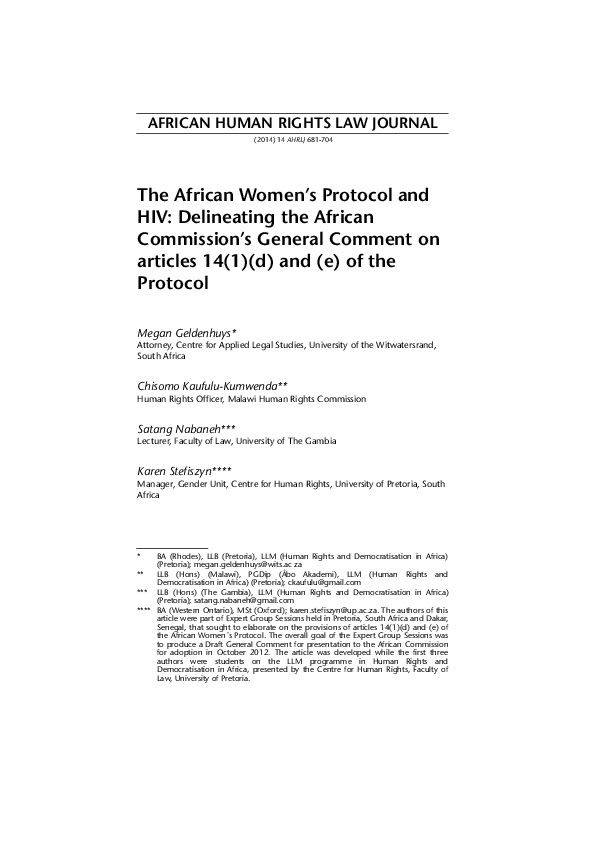 (PDF) The African Women's Protocol and HIV: Delineating the African ...