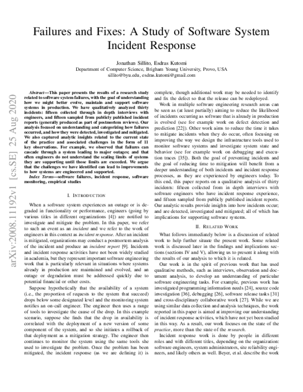 (PDF) Failures and Fixes: A Study of Software System Incident Response