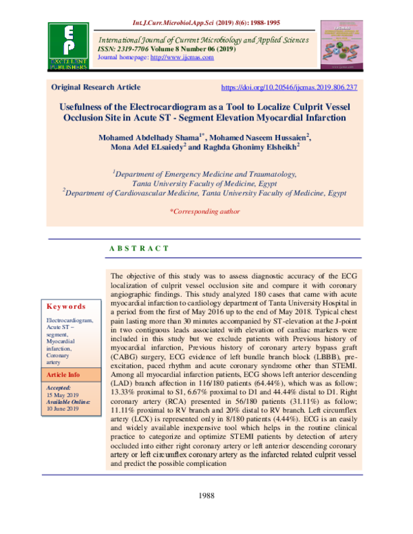 (PDF) Role of electrocardiogram in identification of culprit vessel ...