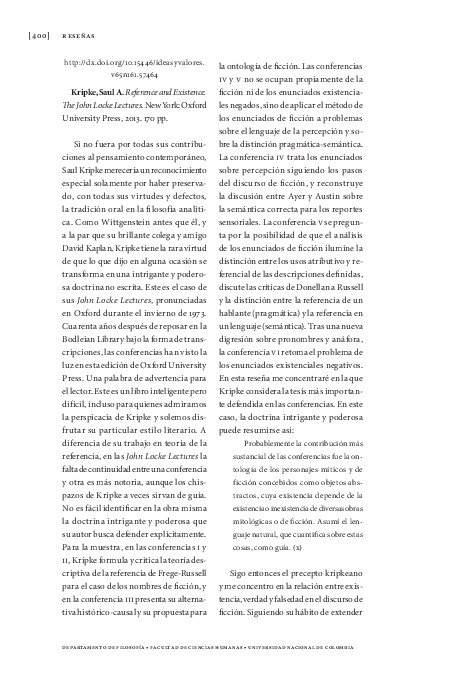 (PDF) Kripke, Saul A. Reference and Existence. The John Locke Lectures